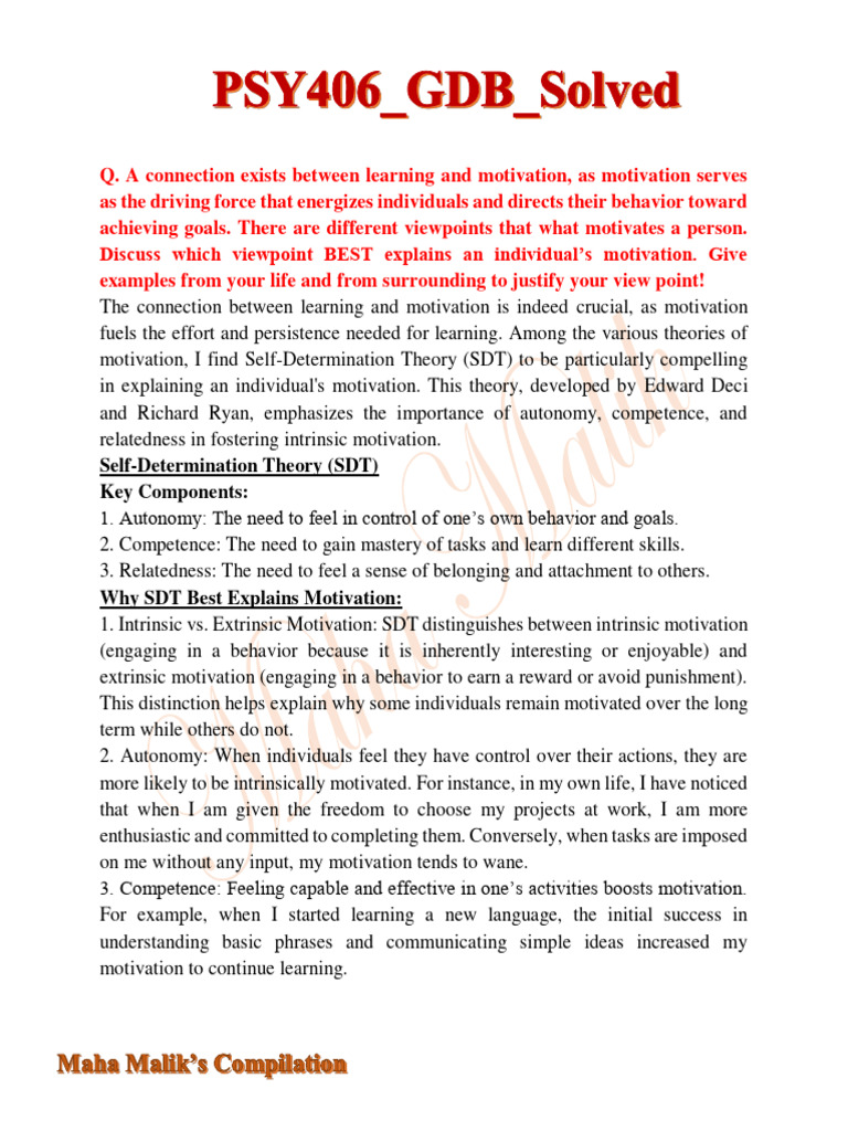 PSY406_GDB_Sample Solution | Download Free PDF | Motivational | Motivation