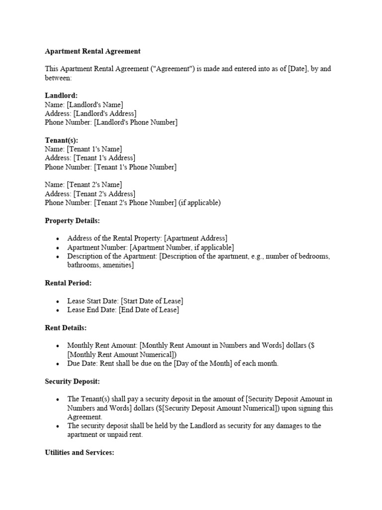 Apartment Rental Agreement | Download Free PDF | Renting | Lease