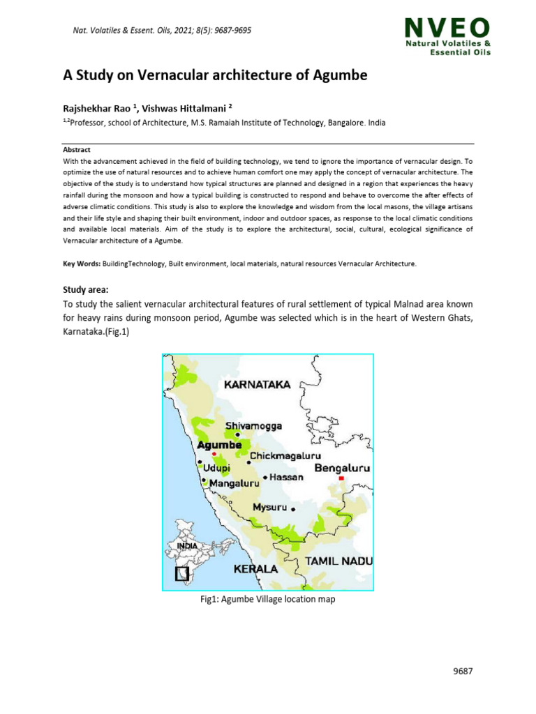 A Study On Venacular Architeture of Agumbe For Journals | PDF | Roof | Map