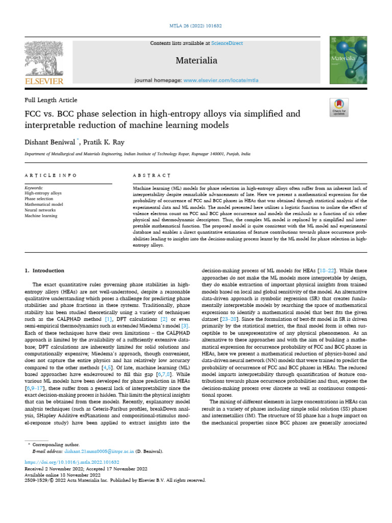 FCC vs. BCC Phase Selection in HEAs | PDF | Machine Learning | Applied ...