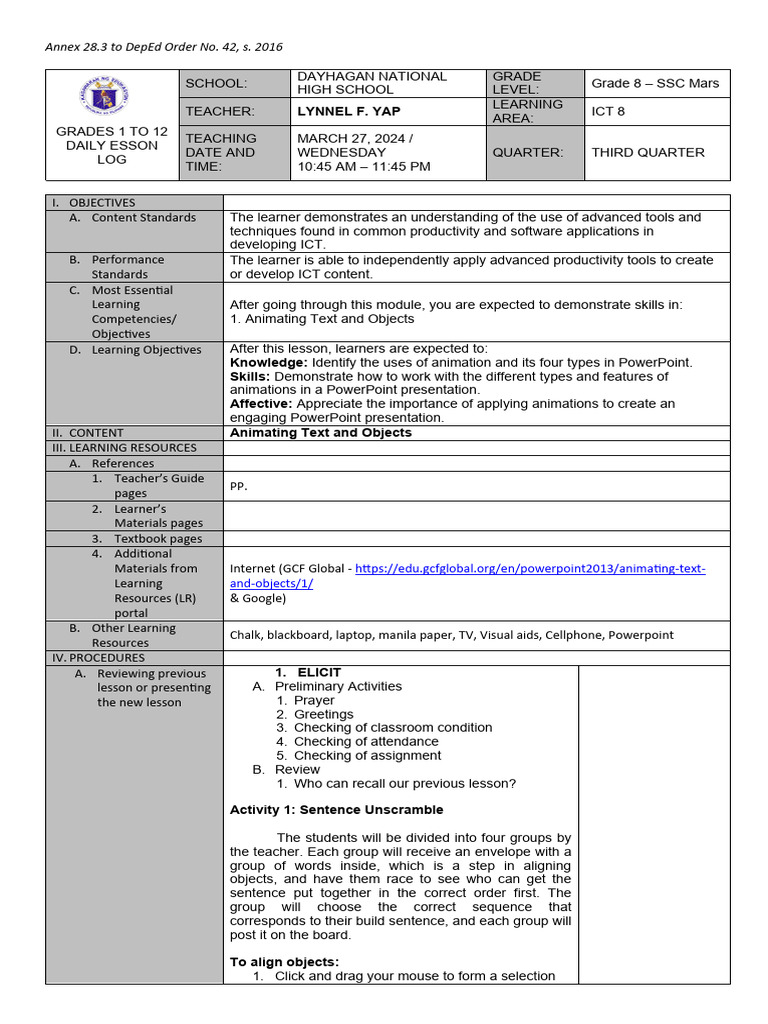 DLL Cot 3 Ict 8 | PDF | Educational Technology | Learning