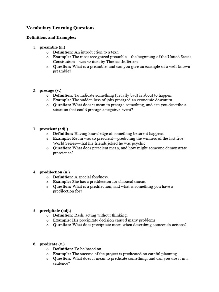 The Vocabulary Builder Workbook Lesson 1 and 2 Questions | PDF | Cognitive Science | Cognition