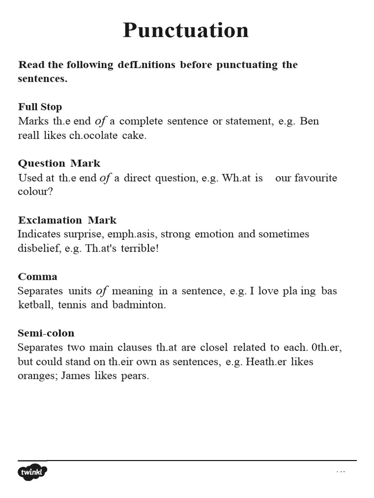 Punctuation Worksheets With Answers - 2 | PDF | Punctuation | Bracket