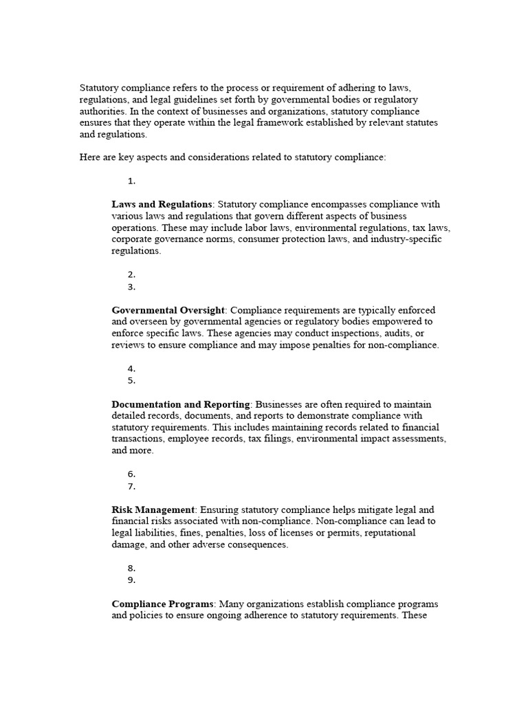 Documen Statutory Compliance | PDF | Regulatory Compliance | Regulation