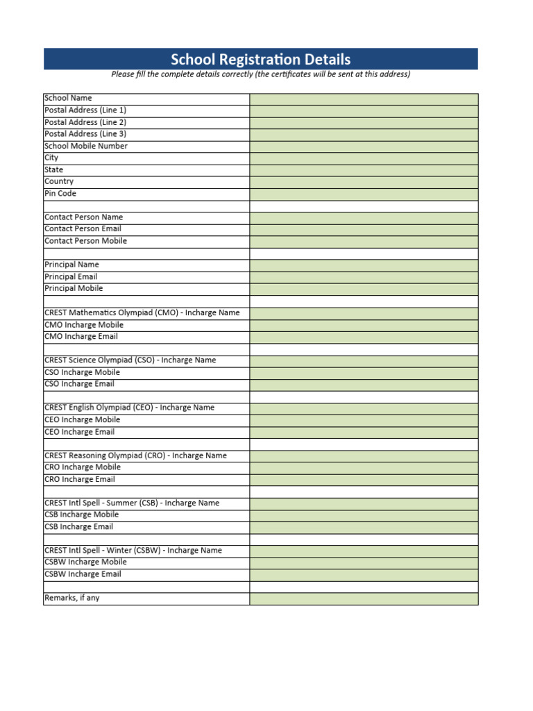 School Registration Form Details | PDF