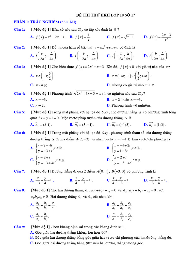 ĐỀ THI THỬ HKII LỚP 10 SỐ 17 | PDF