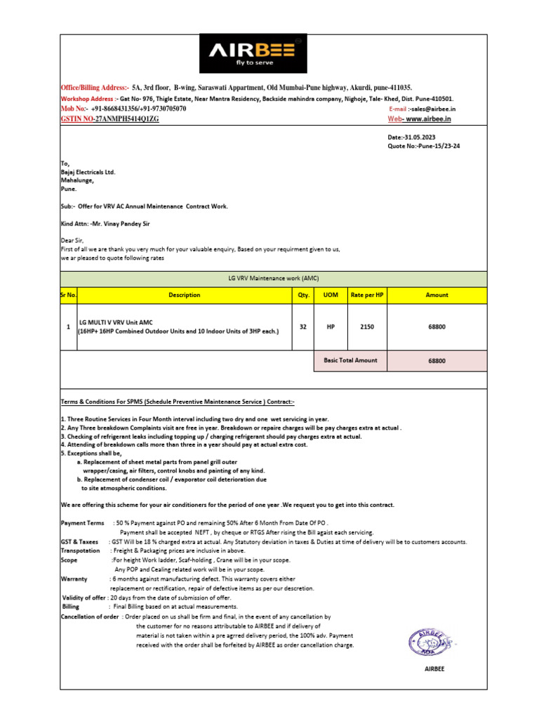 LG VRV AC AMC Offer and Pricing | PDF