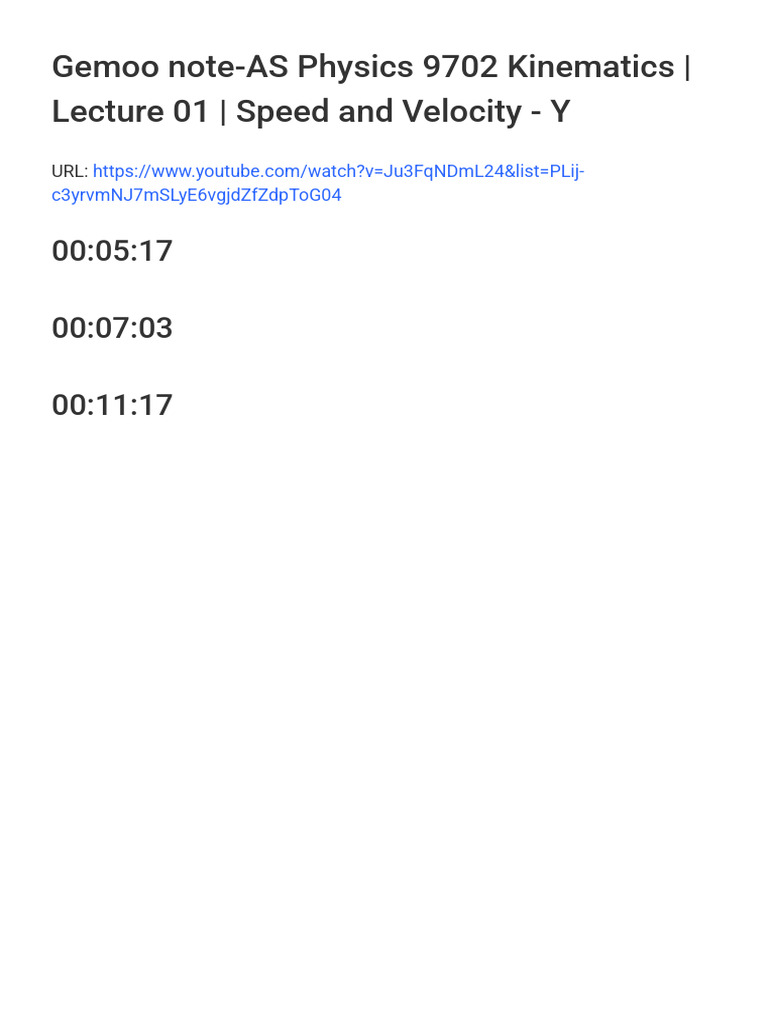Gemoo Note-As Physics 9702 Kinematics - Lecture 01 - Speed and Velocity ...