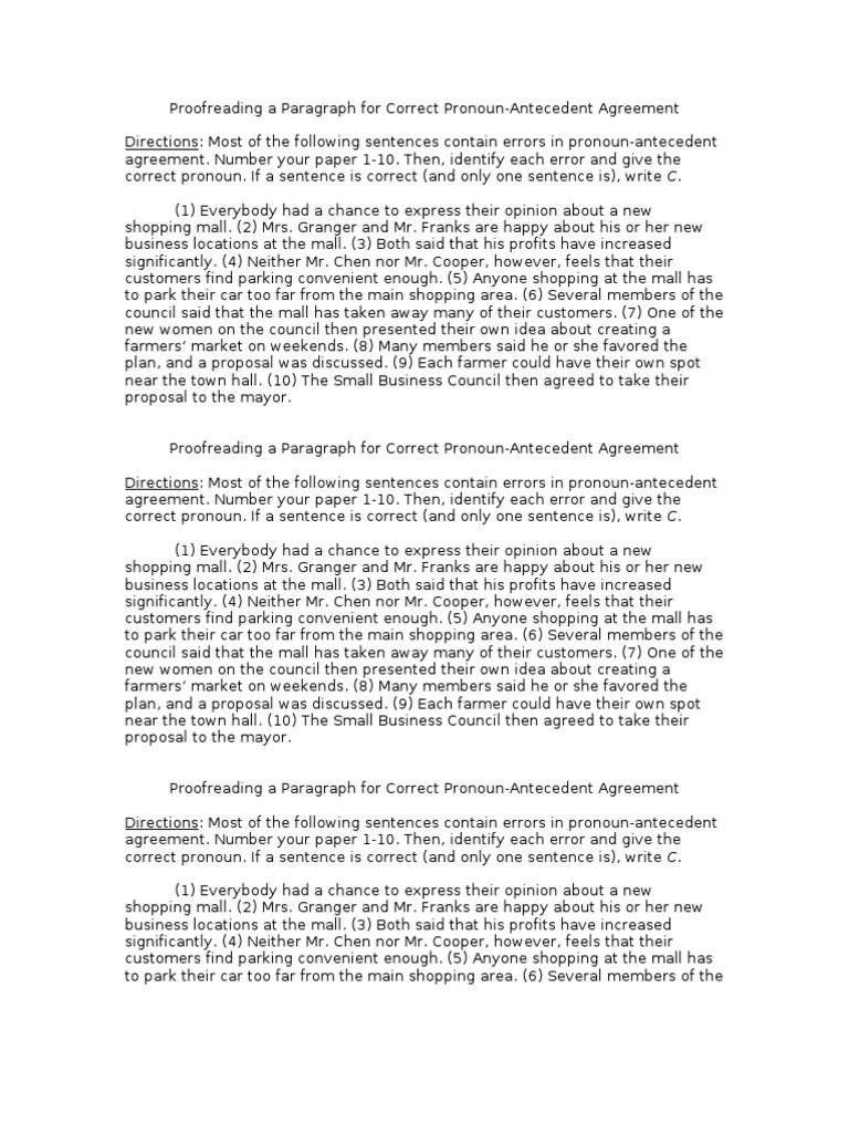 Proofreading A Paragraph For Correct Pronoun | PDF | Shopping Mall ...