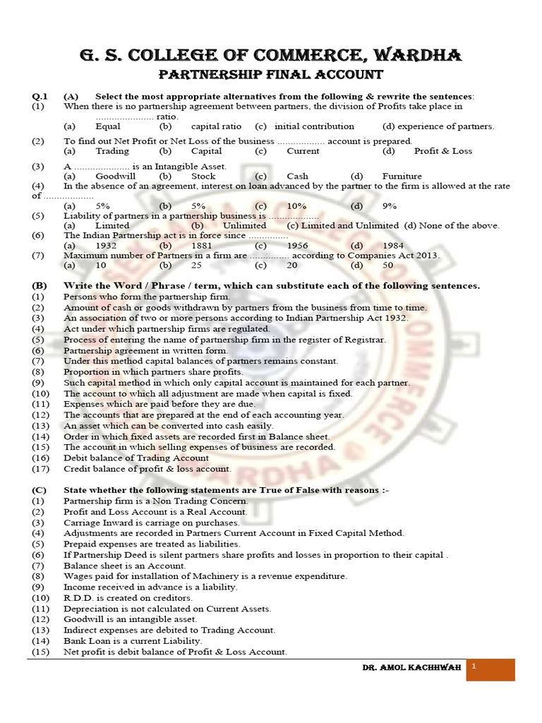 Objectives Final Accounts | PDF | Debits And Credits | Partnership