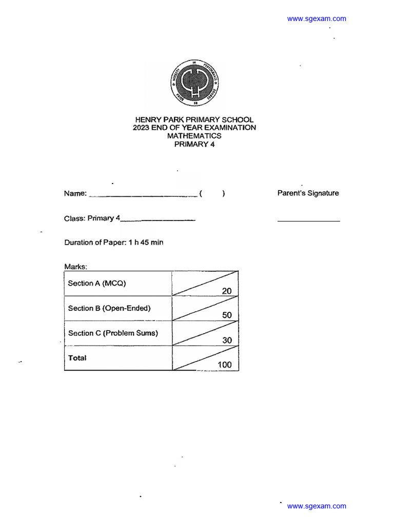 2023 P4 Maths End of Year Exam Henry Park | Download Free PDF | Student ... 2023 P4 Maths End of Year Exam Henry Park | Download Free PDF | Student ...