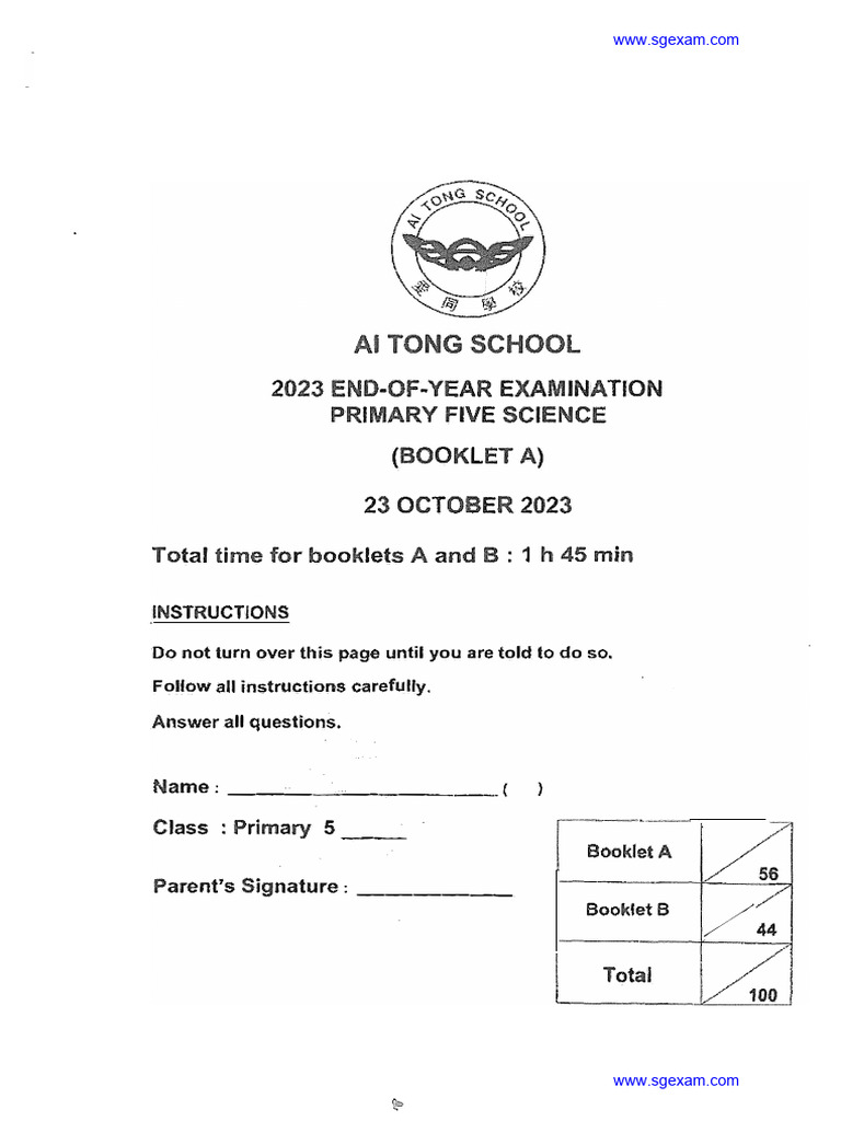 2023-P5-Science-End of Year Exam-Ai Tong | PDF