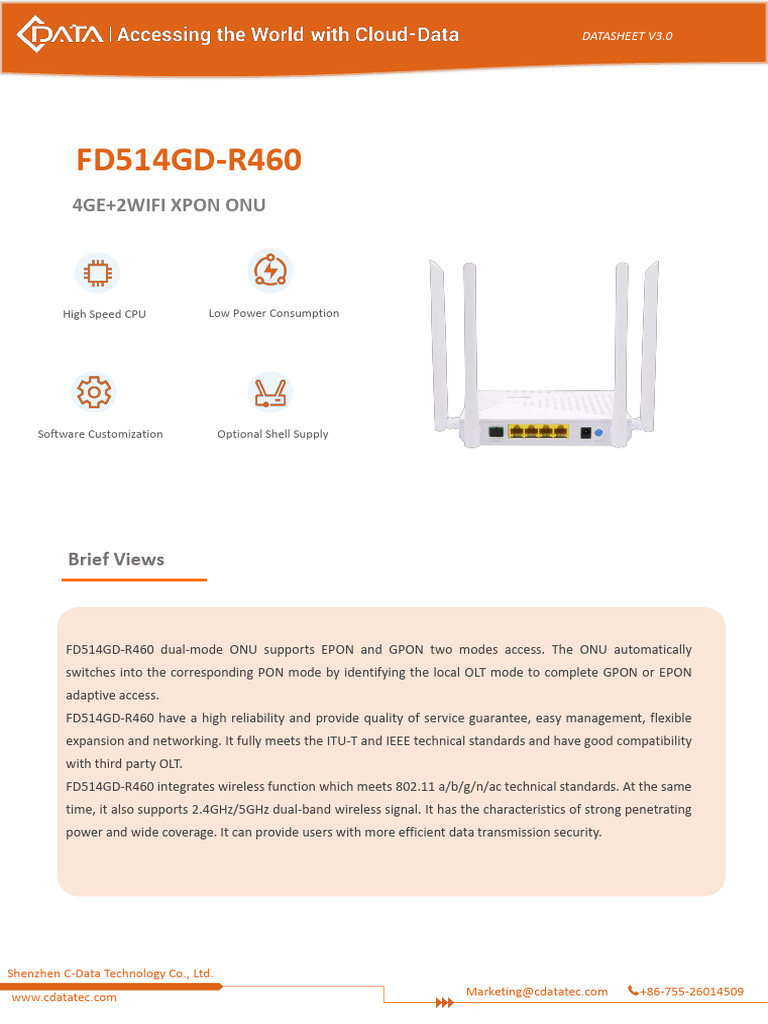 FD514GD-R460 Dual-Mode ONU Datasheet | PDF | Telecommunications ...