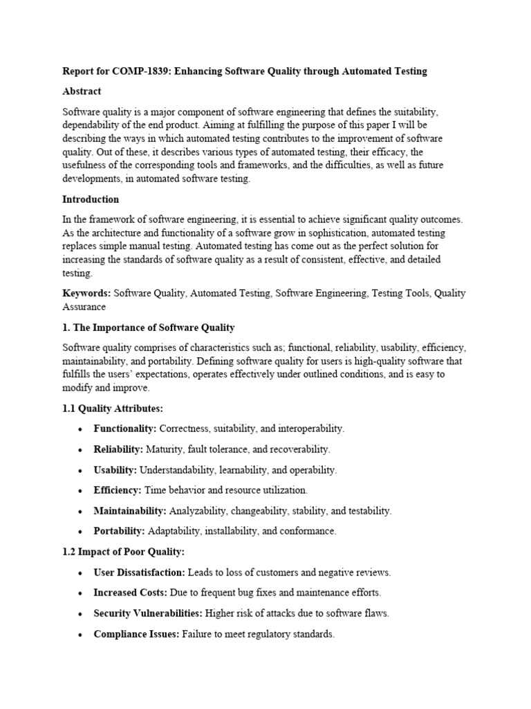Report For COMP-1839 | PDF | Software Testing | Software Quality