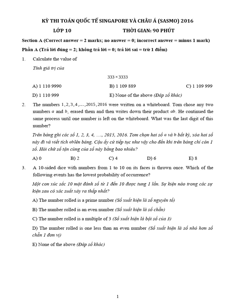 SASMO 2016 Secondary 4 | PDF