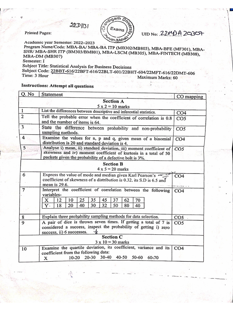 Sem 1 Last Year Paper 22 | PDF