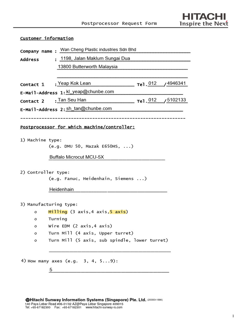 Hitachi Sunway NX Multi Aixs Post Req Form - V3 - WCP | PDF | Rotation Around A Fixed Axis ...