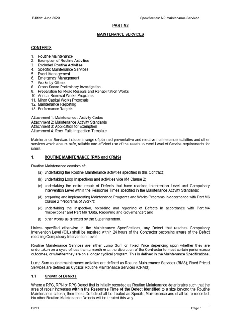 M2 Maintenance Services Specification | PDF | Emergency | Road