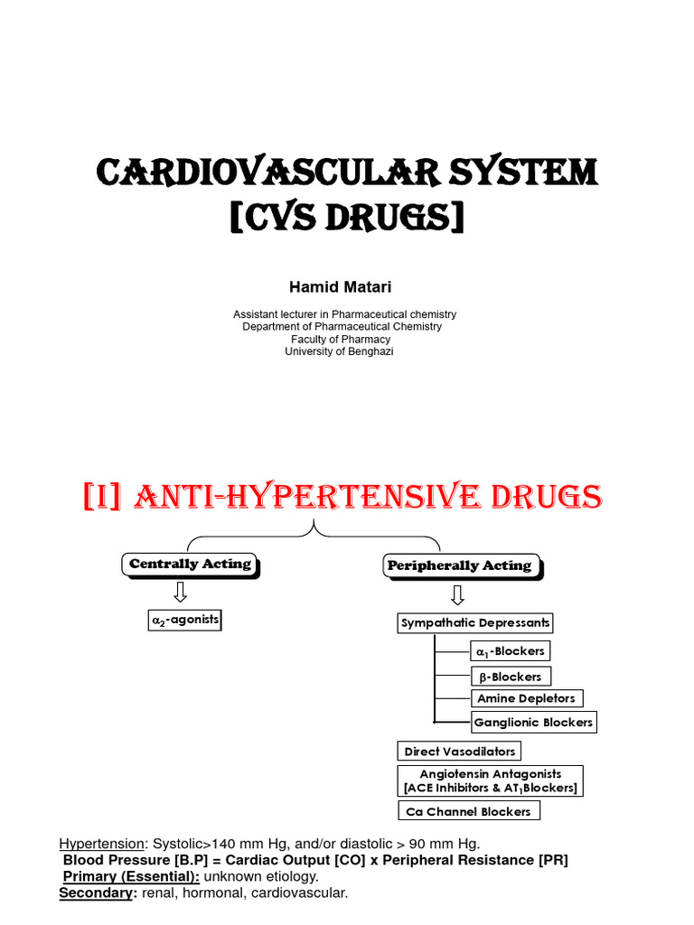 Cardiovascular System (CVS Drugs) : (I) Anti-Hypertensive Drugs | PDF ...