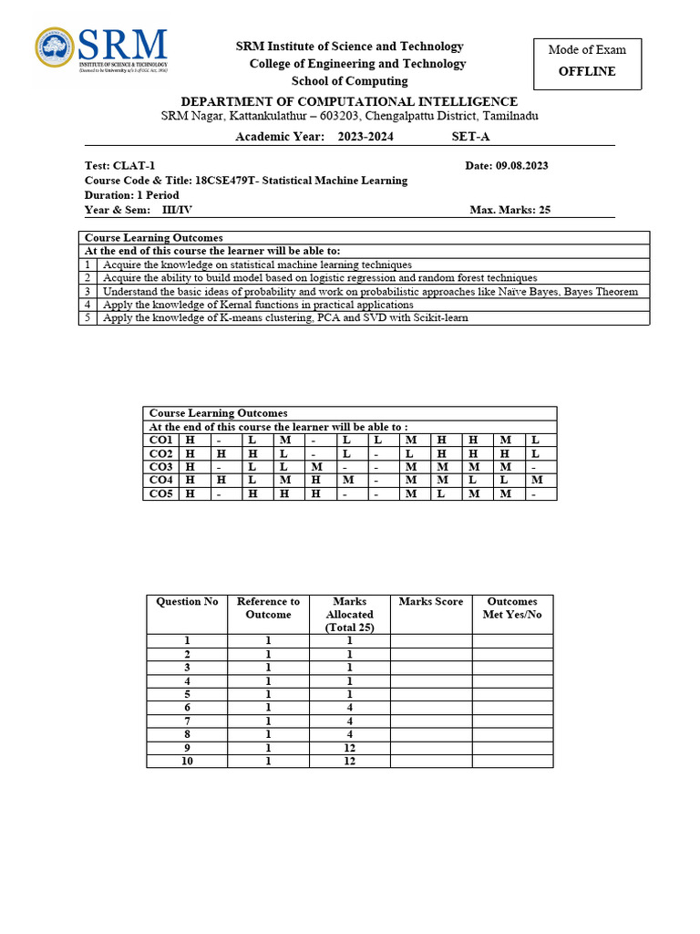 SML-SET 1-Batch 1-Answer Key | PDF | Sensitivity And Specificity ...