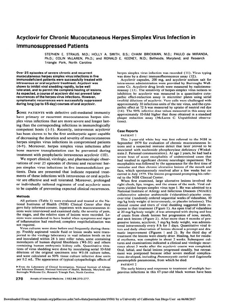 Straus1982 - Acyclovir For Chronic Mucocutaneous HSV Infection in ...