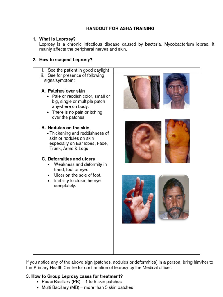 Handout for ASHA (2013) | PDF | Leprosy | Diseases And Disorders