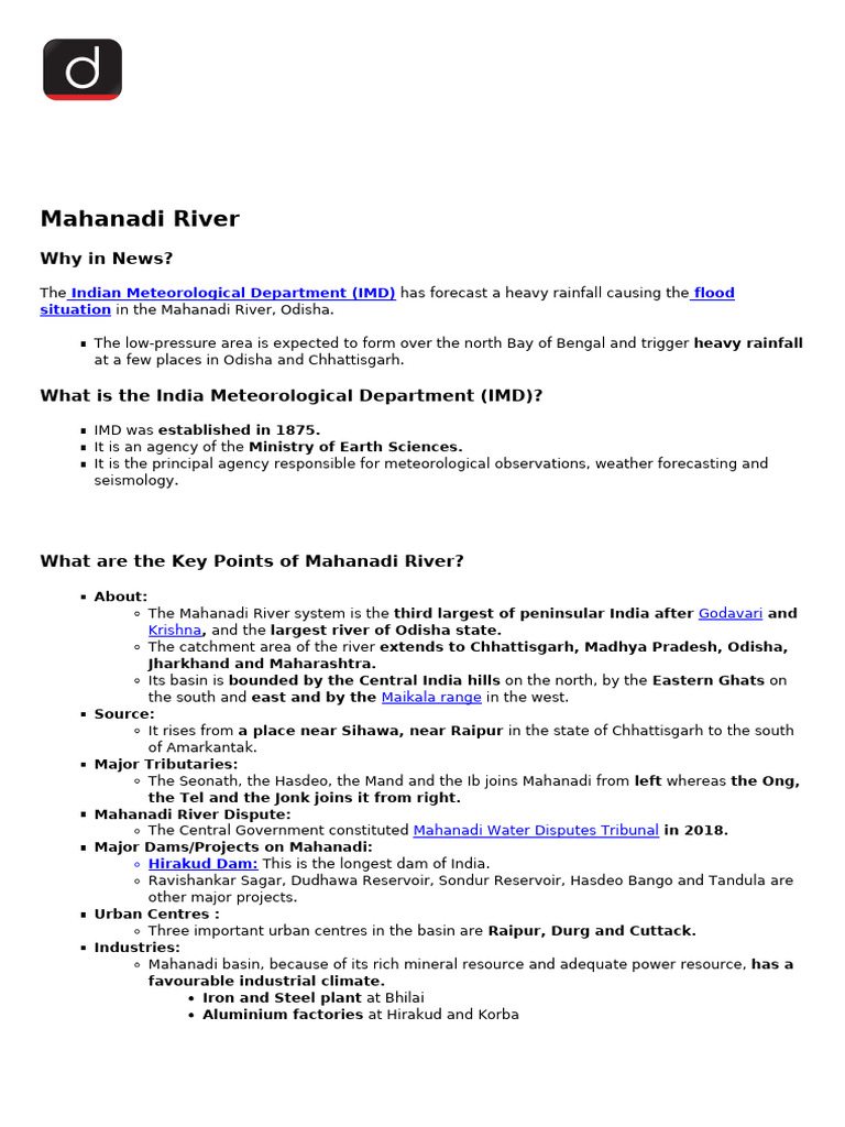 Mahanadi | PDF | Hydrology | Physical Geography