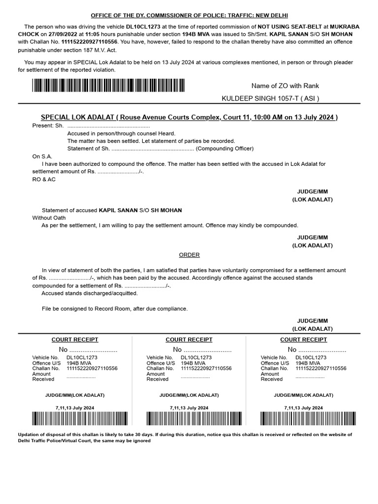 Akash New Car Challan | PDF | Traffic Ticket | Crimes