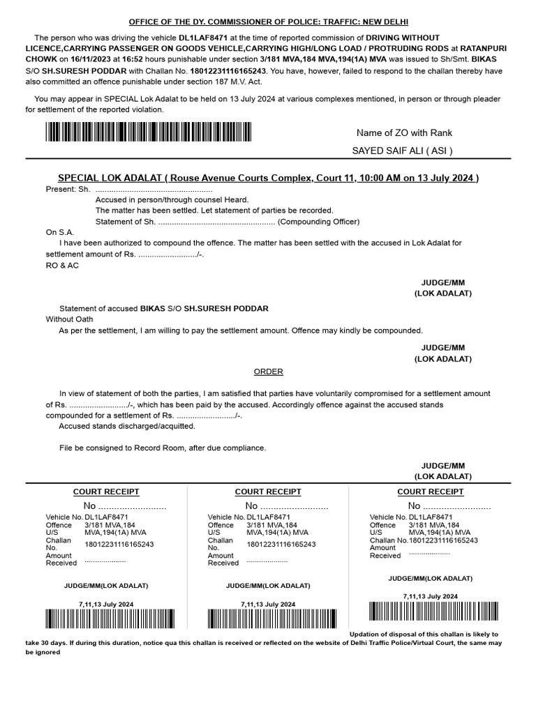 BOLERO PICKUP Challan | PDF | Traffic Ticket | Law Enforcement