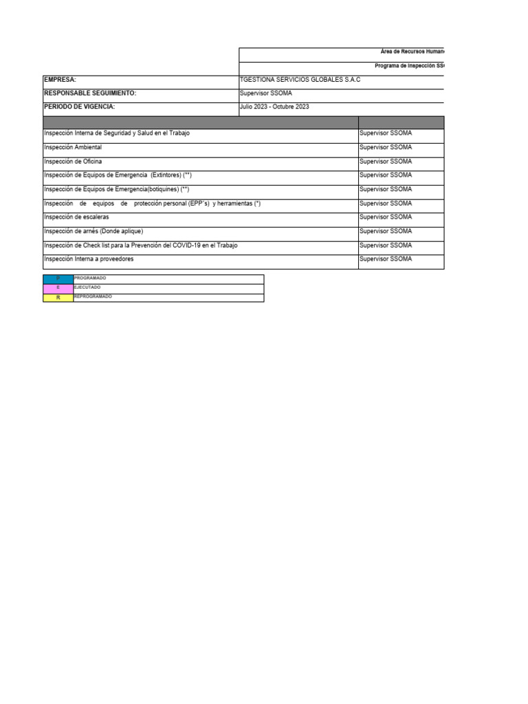Programa de Inspeccion SSOMA | PDF