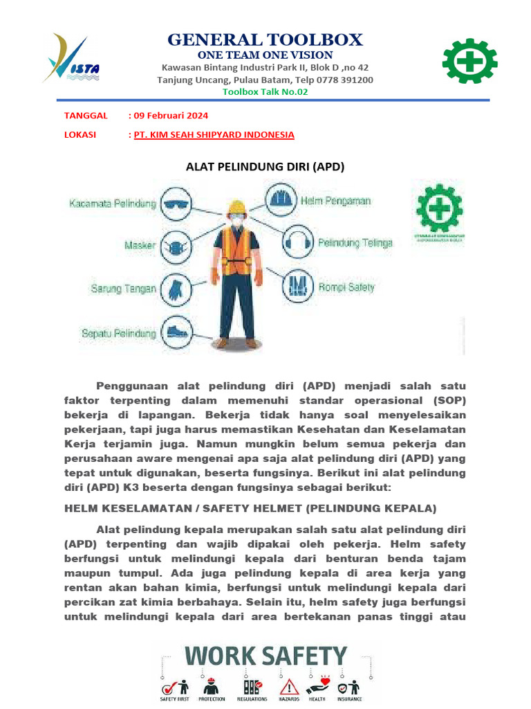Toolbox Talk No.02 - Alat Pelindung Diri (APD) | PDF