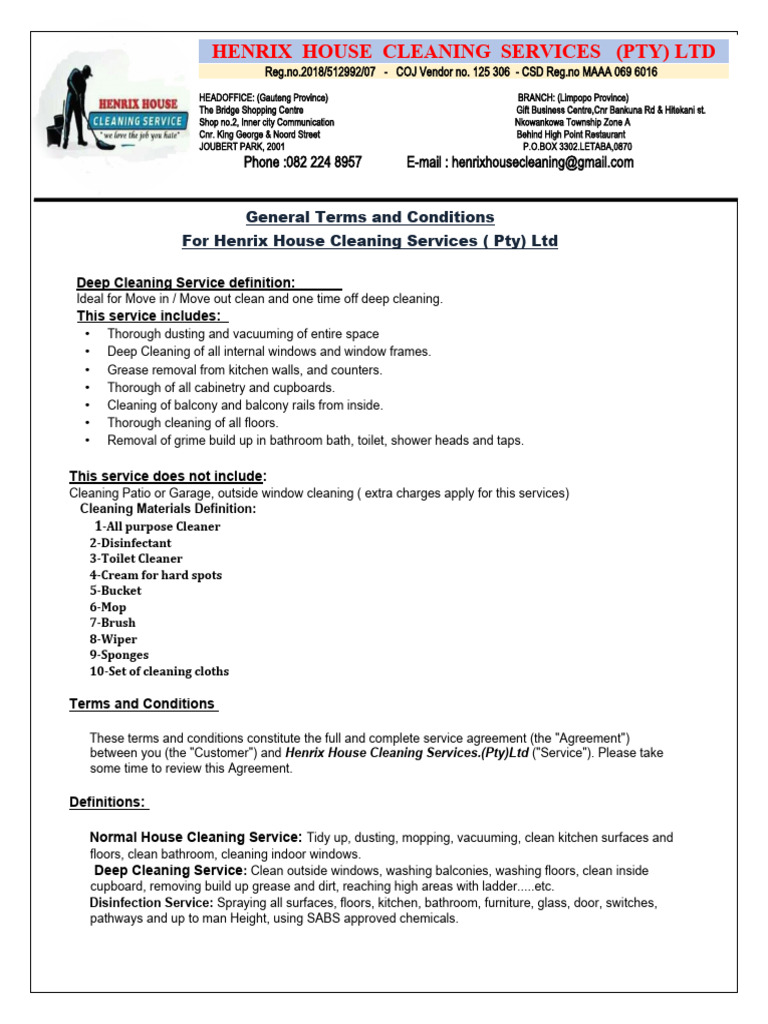 House Cleaning Terms & Conditions | PDF | Payments | Contractual Term