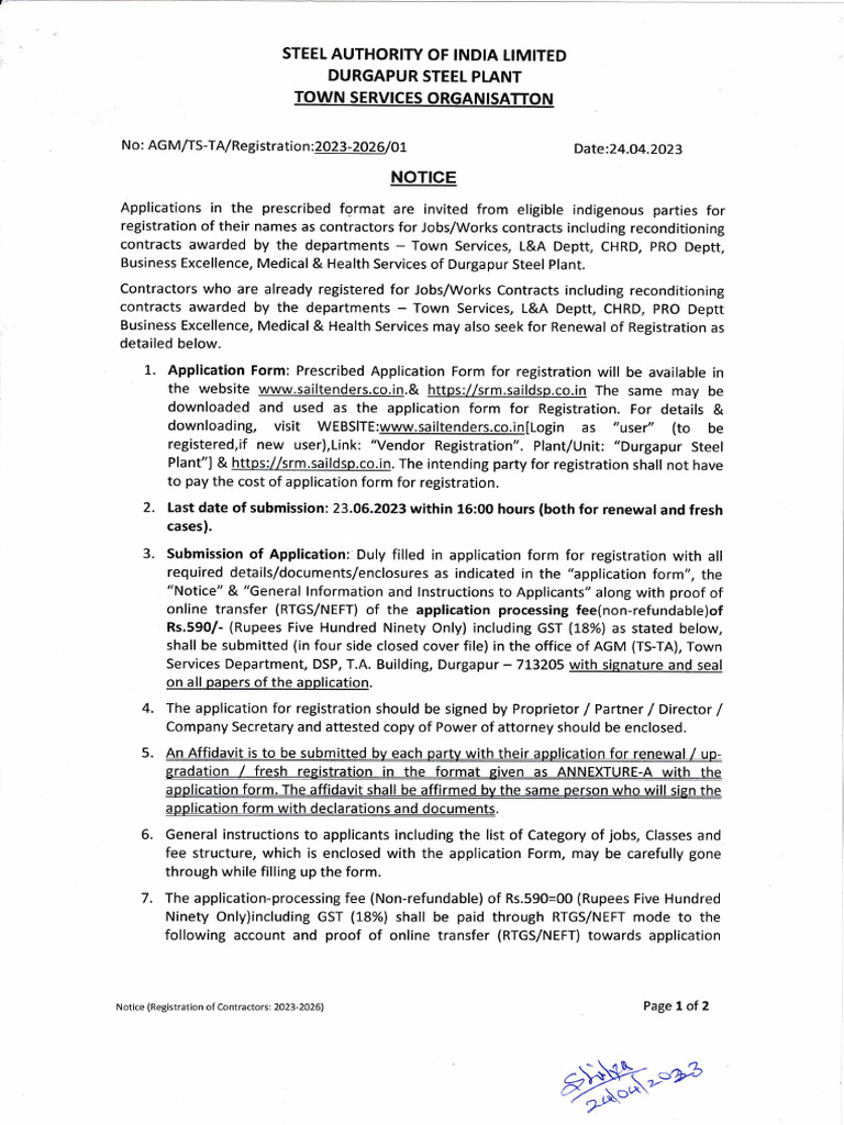 Sail Registration of Contractor. | PDF