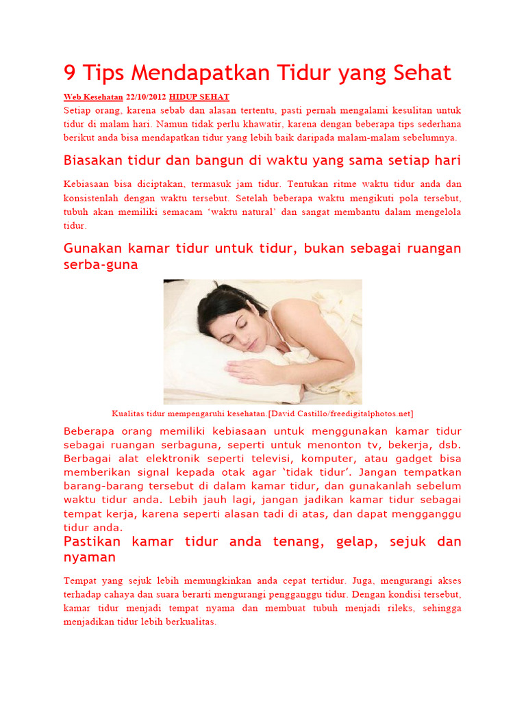 9 Tips Mendapatkan Tidur Yang Sehat | PDF