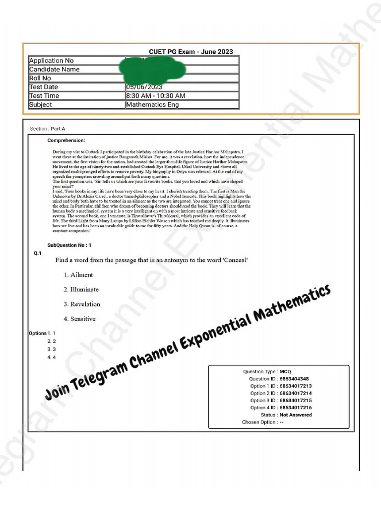 CUET PG 2023 Mathematics Question Paper | PDF