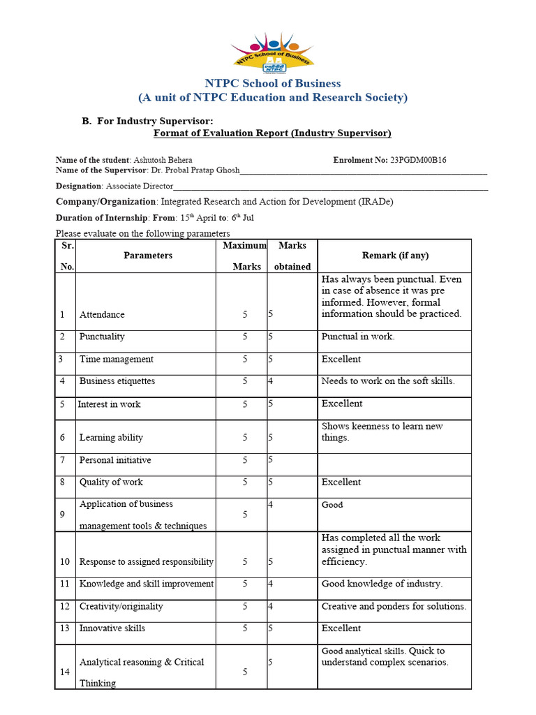 Industrial Evaluation Pdf Cognition Learning