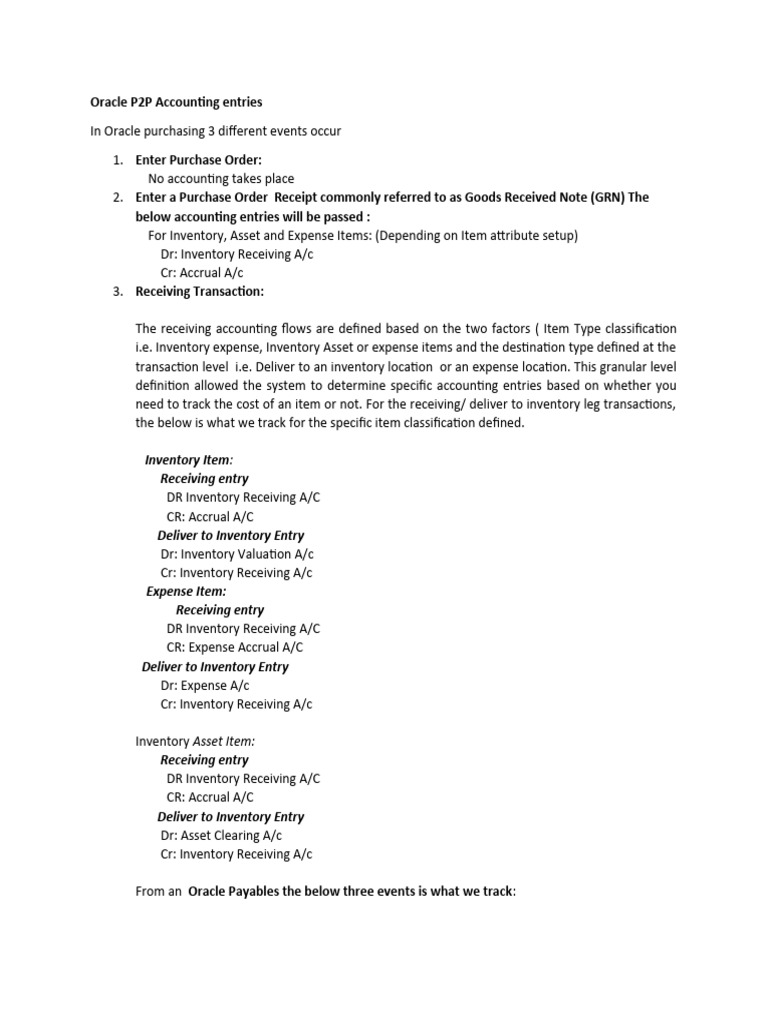 Oracle P2p Accounting Entries Pdf Debits And Credits Depreciation