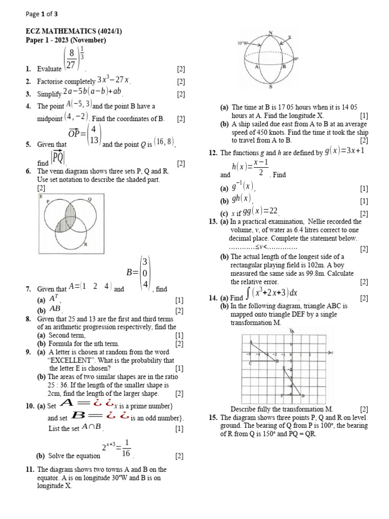 Ecz Mathematics p1 Math 2023 g12-1 | PDF | Mathematics
