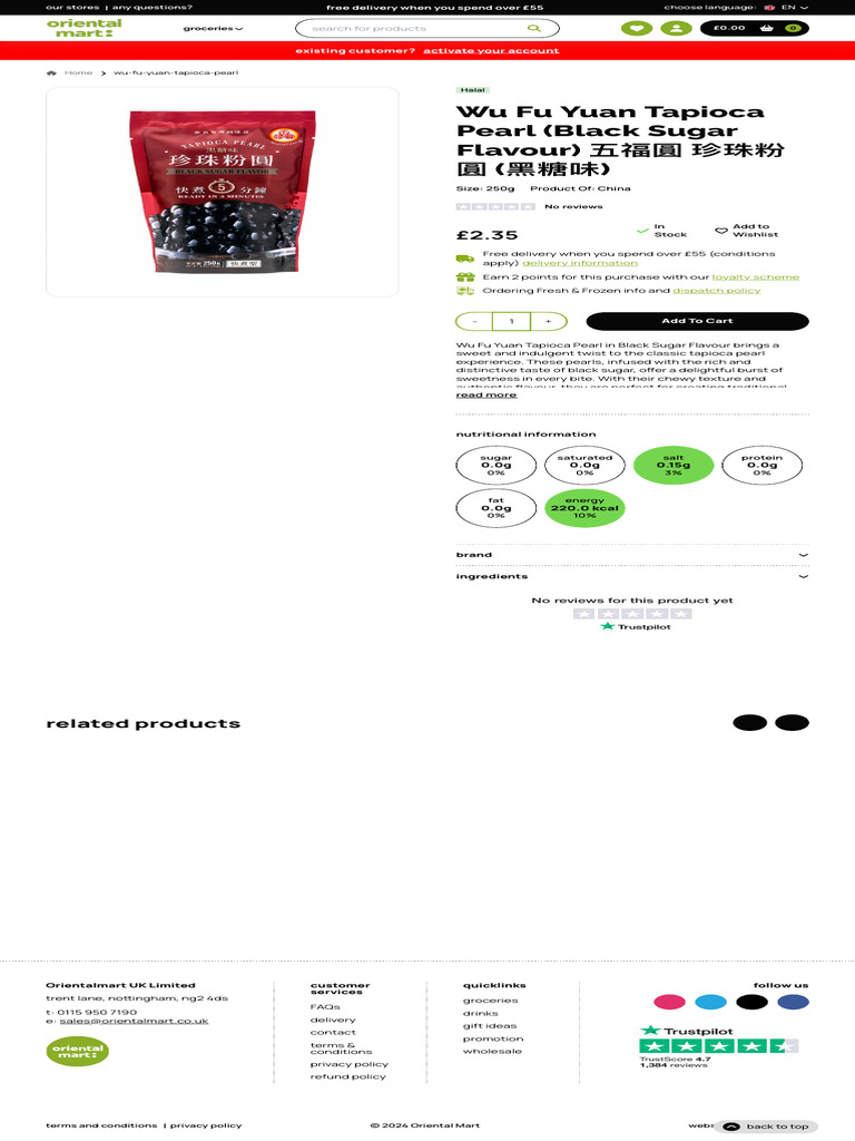 Wu Fu Yuan Tapioca Pearl (Black Sugar Flavour) 五福圓 珍珠粉圓 (黑糖味) Oriental Mart | PDF | Taste | Foods