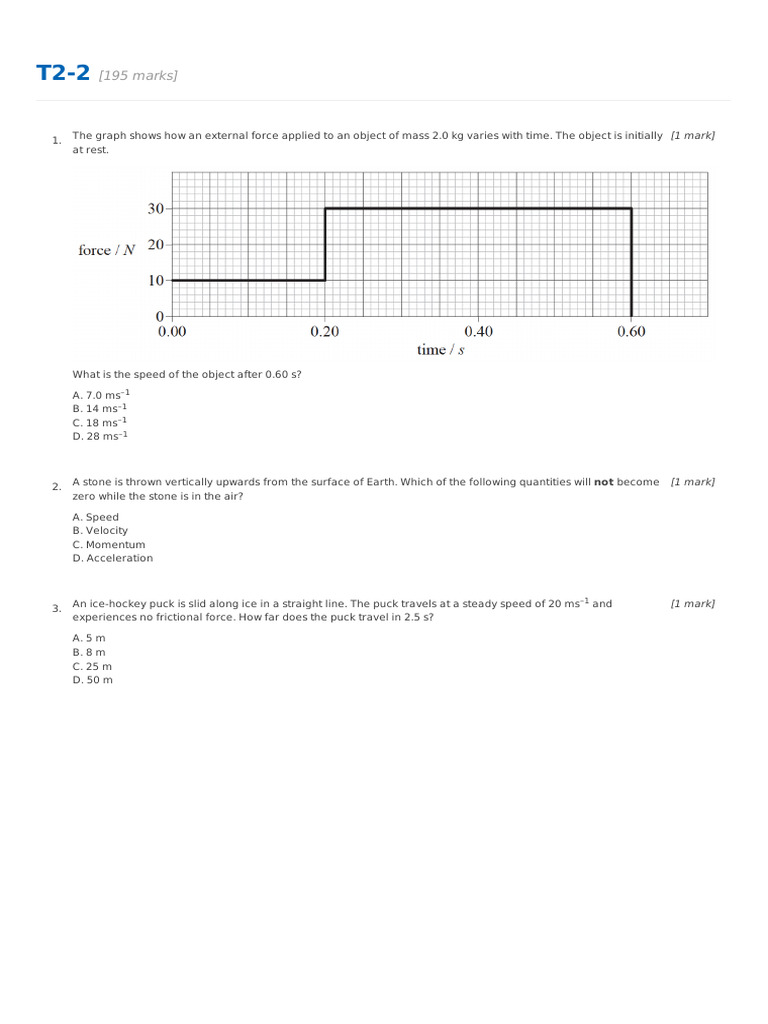 Mechanics Practice Questions | PDF | Force | Momentum