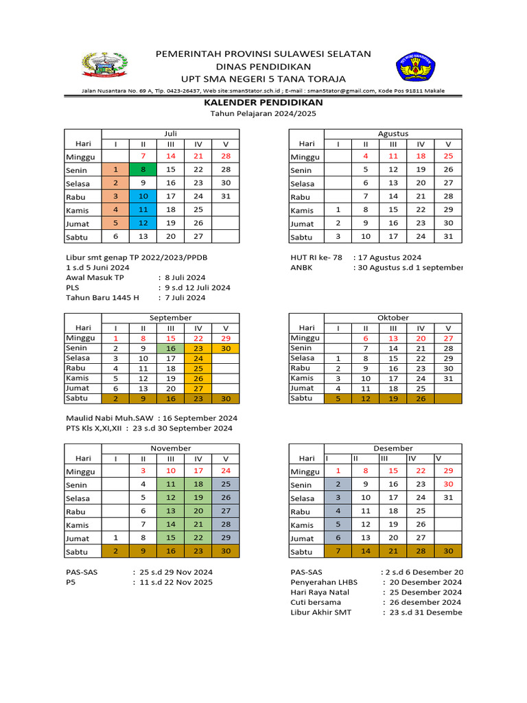 Kalender Pendidikan 2024-2025 | PDF