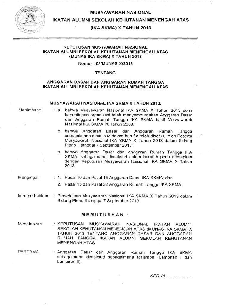 AD ART IKA SKMA Hasil Munas X Aceh 2013 | PDF
