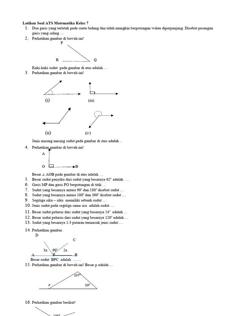 Latihan Soal Ats Genap MTK Kelas 7 (Ok | PDF | Olahraga & Rekreasi | Griya & Taman
