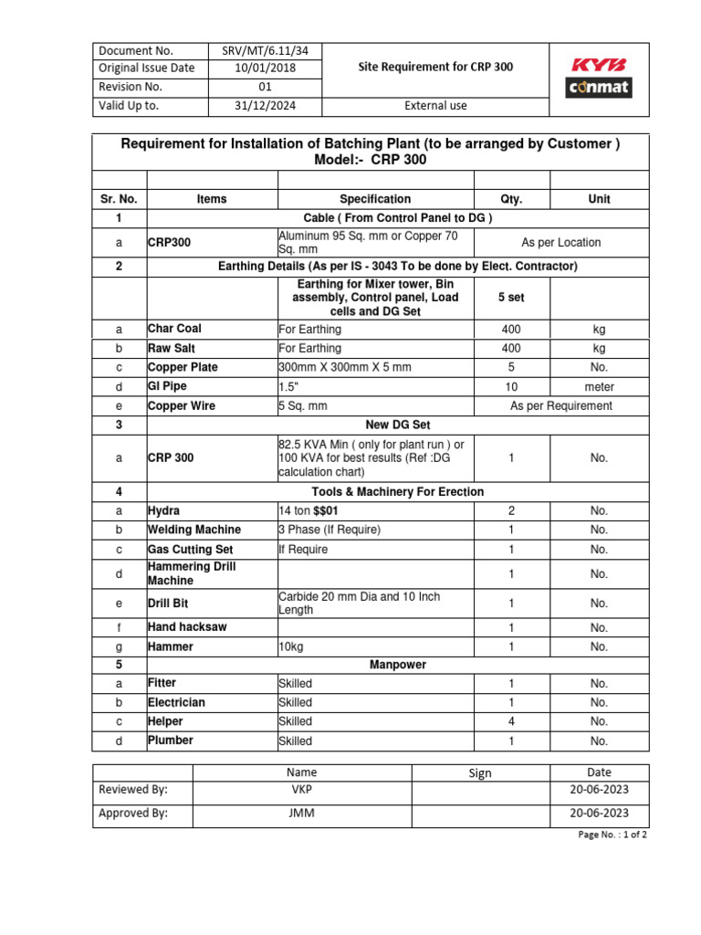 CRP 300 Batching Plant Site Requirements | PDF | Manufactured Goods ...
