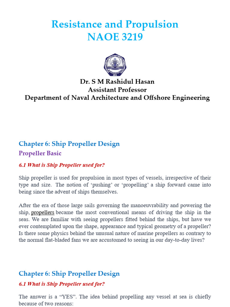 Resistance and Propulsion - Chapter 6 | PDF | Propeller | Helix