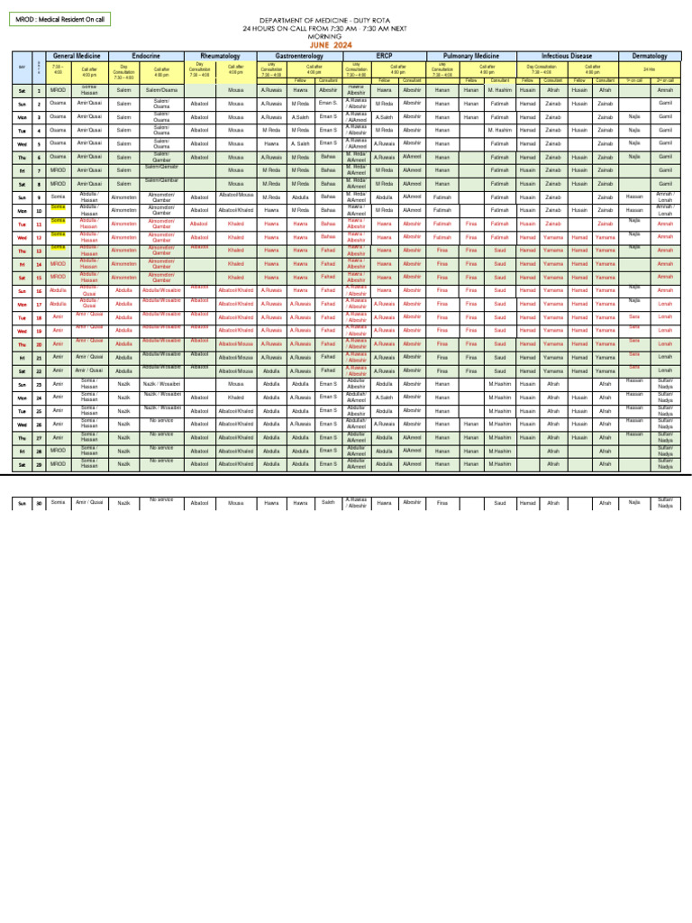 On Call Rota - June 2024 Rev7_662024 84359 AM | PDF | Medicine ...