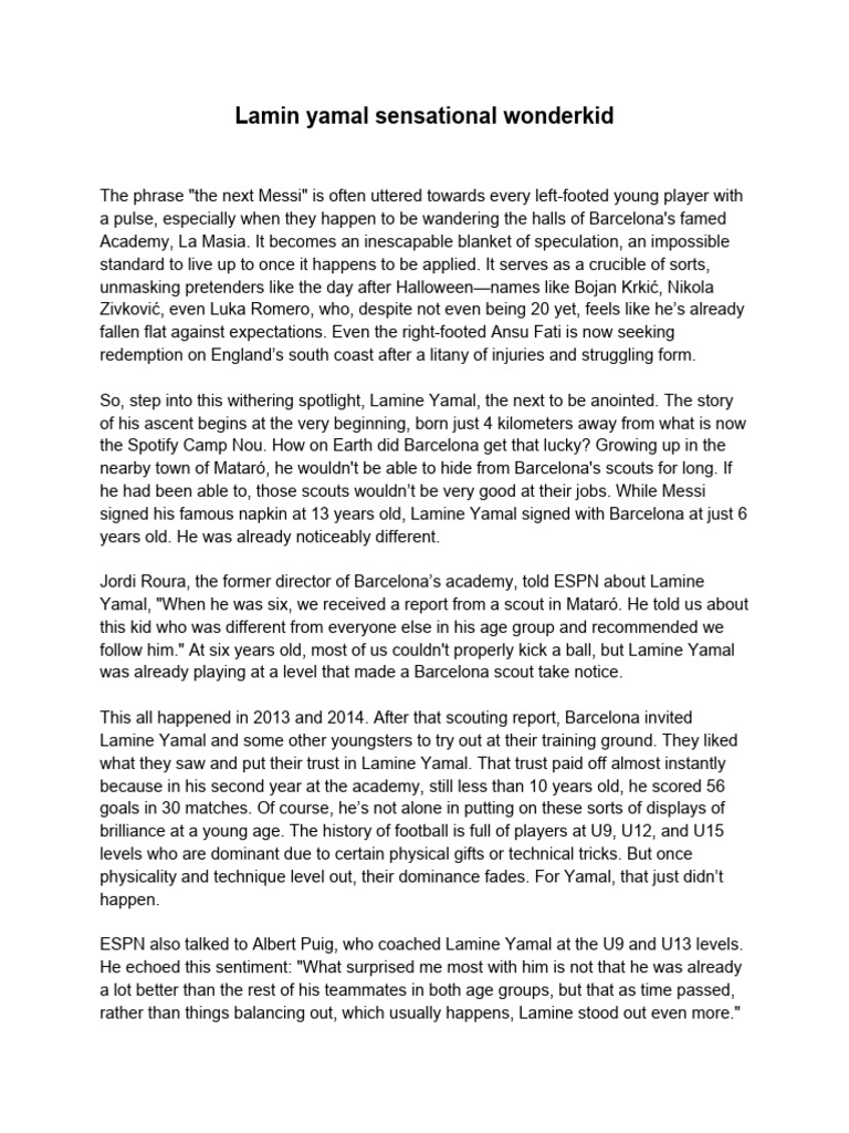 Lamin Yamal Sensational Wonderkid A Study | PDF | Association Football Competitions ...