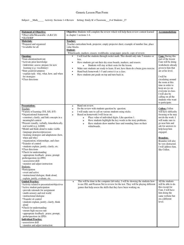Math Review Lesson Plan Template | PDF | Language Arts & Discipline