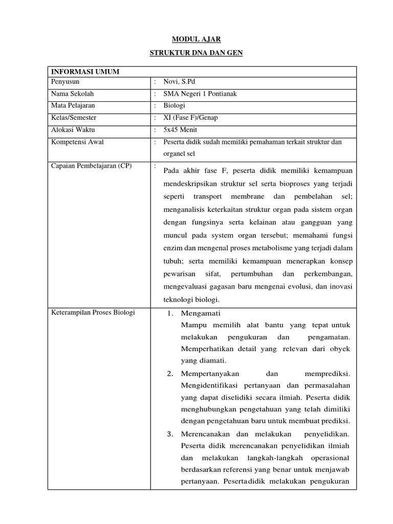 Struktur DNA dan Gen dalam Biologi XI | PDF | Sains & Matematika
