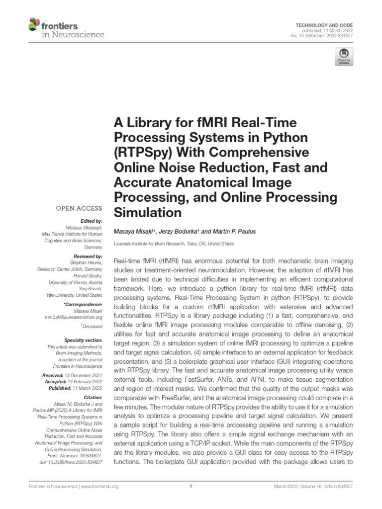 Library For Fmri Real Time Processing Systems In Python Rtpspy Pdf Graphics Processing